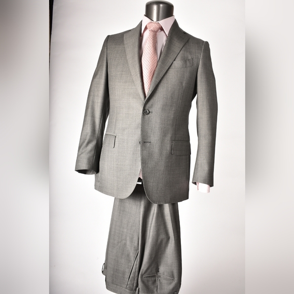 Lardini | Suits & Blazers | Lardini Solid Mid Grey 0 Fine Super 120s Wool Suit Slim Fit 50eu ...